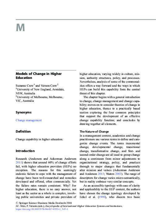 (PDF) Models of Change in Higher Education