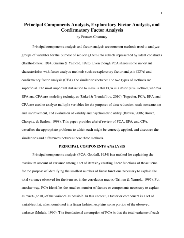 Pdf Principal Components Analysis Exploratory Factor Analysis And Confirmatory Factor Analysis
