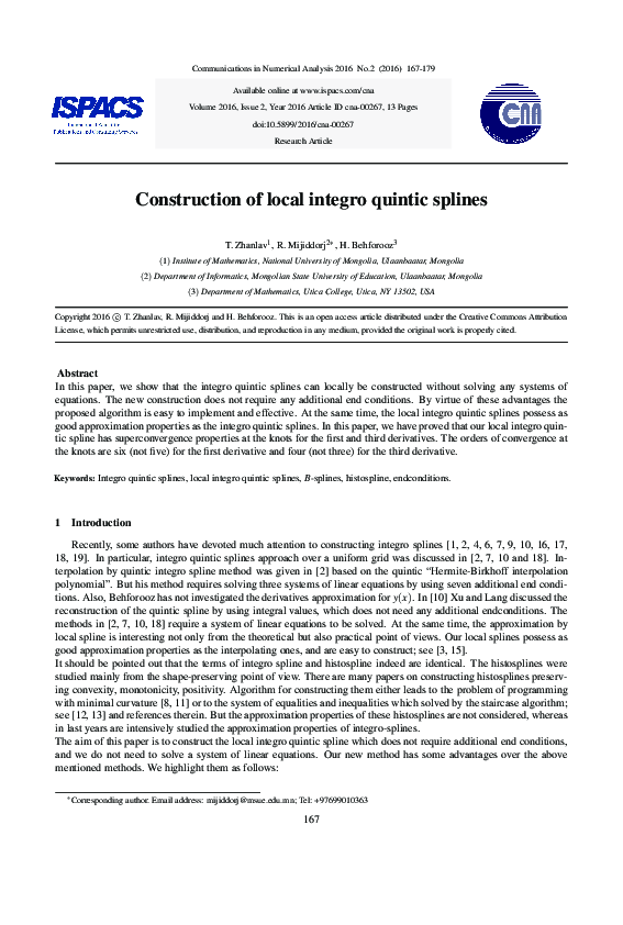 (PDF) Construction of local integro quintic splines