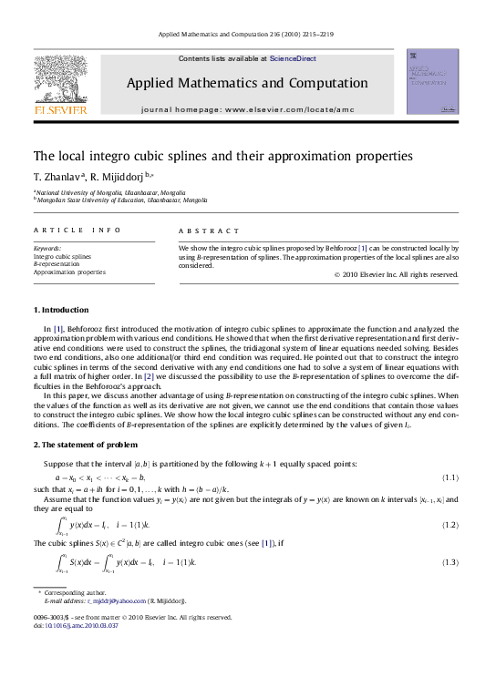(PDF) The local integro cubic splines and their approximation properties