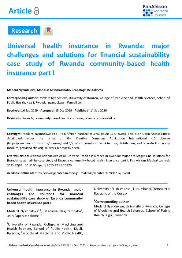 (PDF) Universal health insurance in Rwanda: major challenges and ...