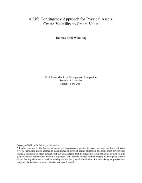 (PDF) A Life Contingency Approach for Physical Assets: Create ...