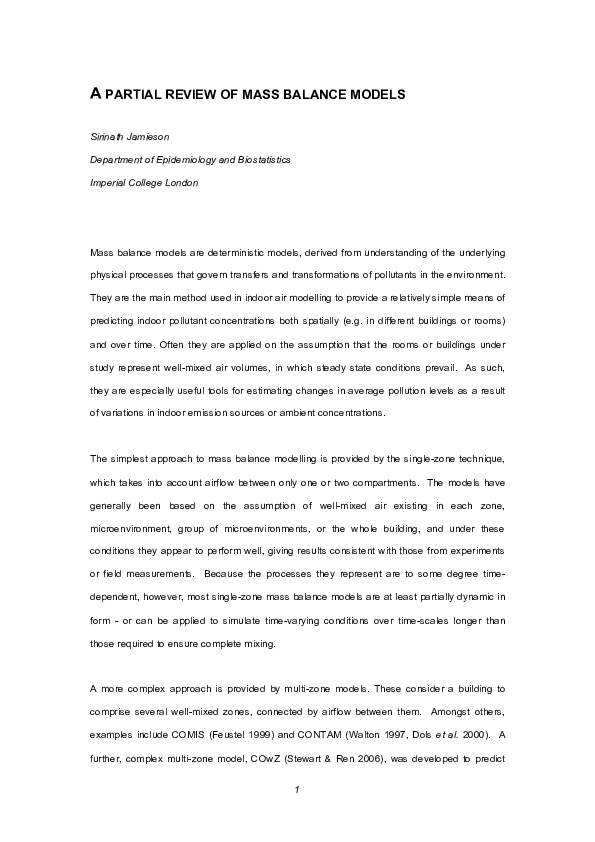 (PDF) Mass balance models