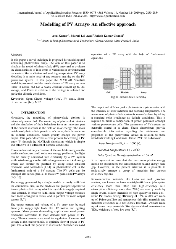 (PDF) Modelling of PV Arrays- An effective approach