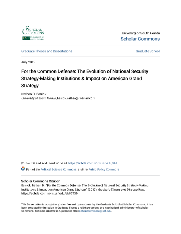 (PDF) For the Common Defense: The Evolution of National Security ...