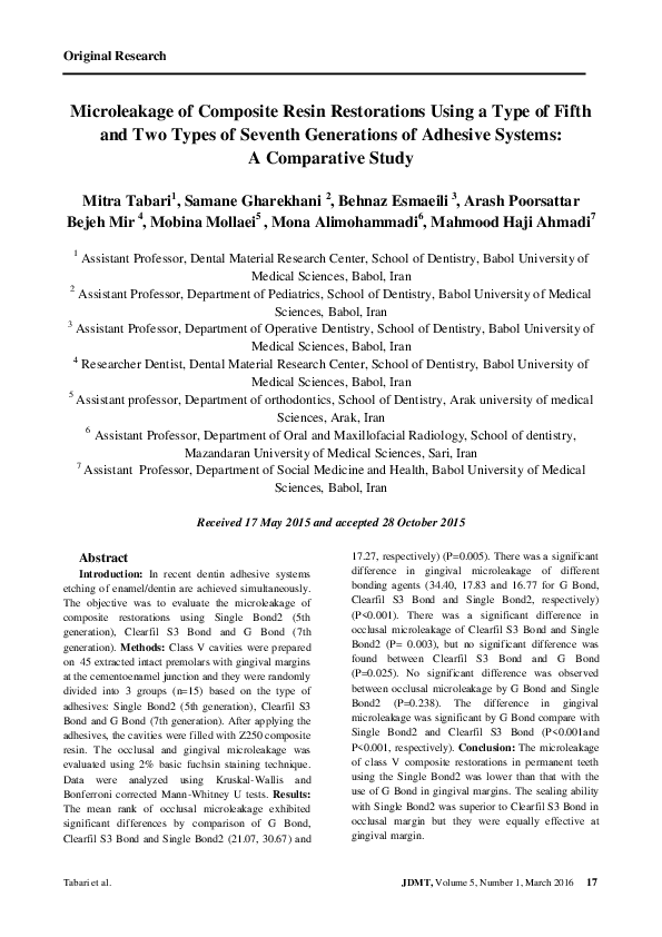 Pdf Microleakage Of Composite Resin Restorations Using A Type Of