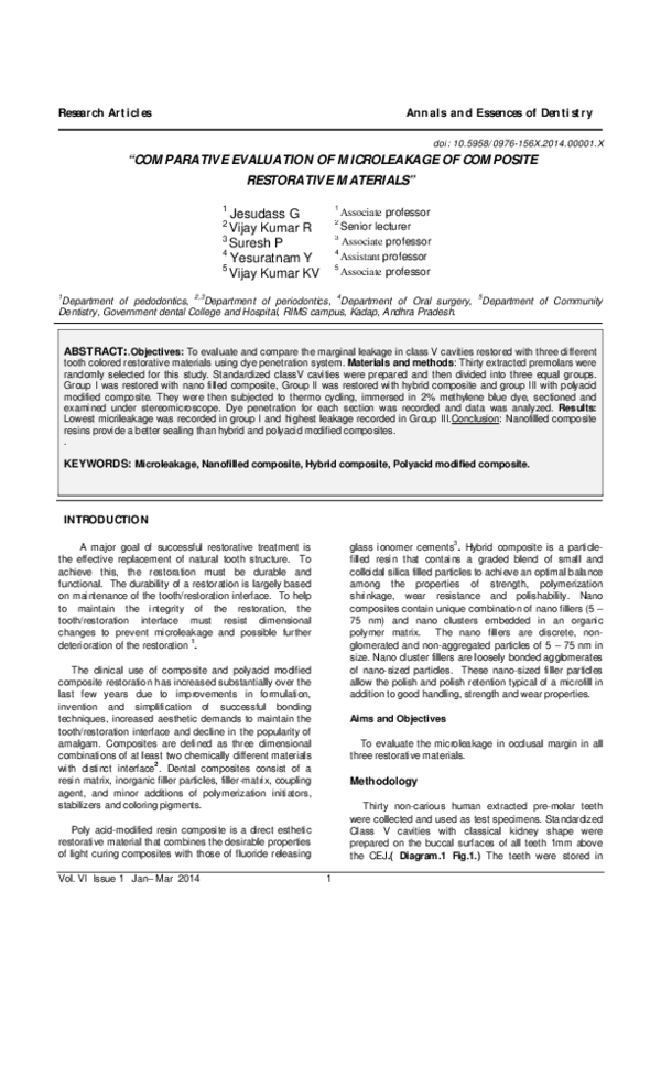 Pdf “comparative Evaluation Of Microleakage Of Composite Restorative Materials”