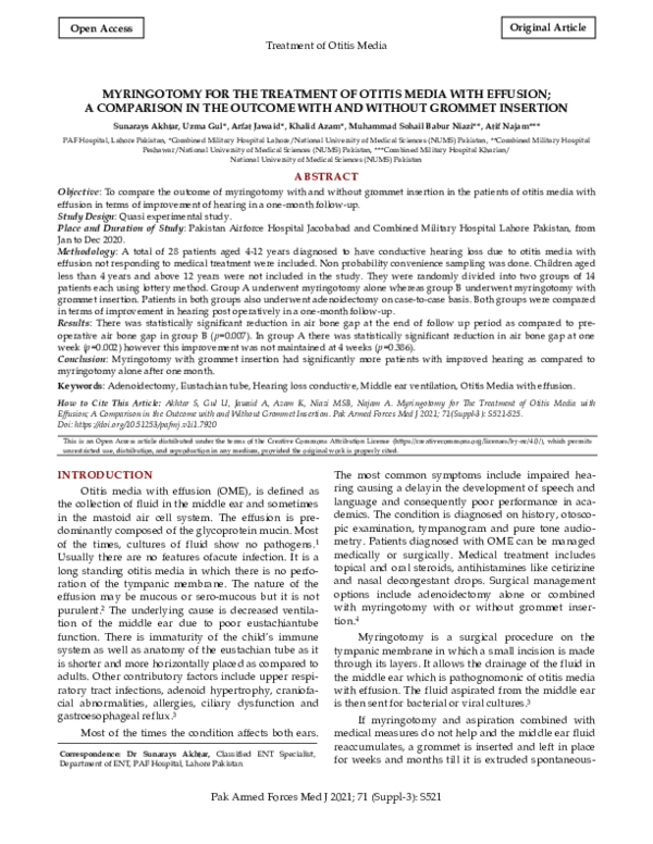 (PDF) Myringotomy for the Treatment of Otitis Media with Effusion; a ...