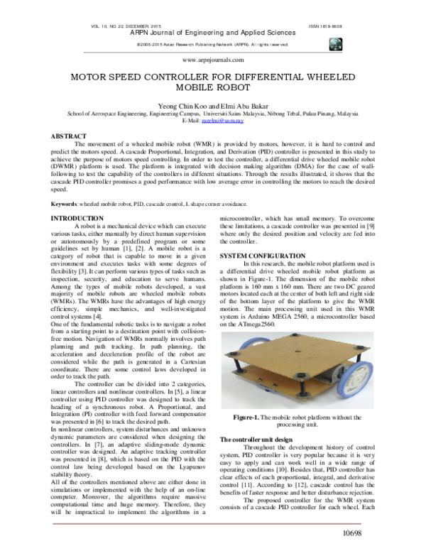 (PDF) Motor Speed Controller for Differential Wheeled Mobile Robot