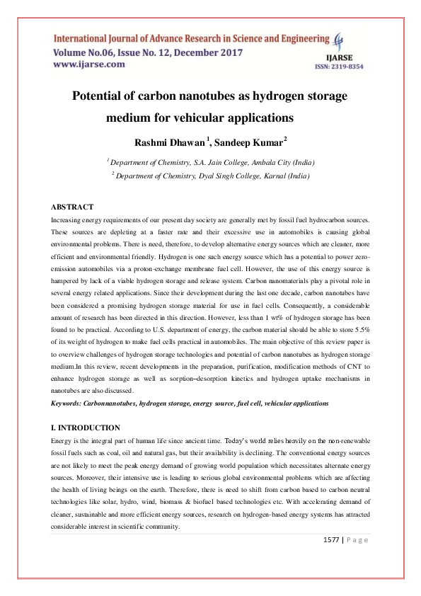 (PDF) Potential of carbon nanotubes as hydrogen storage medium for ...