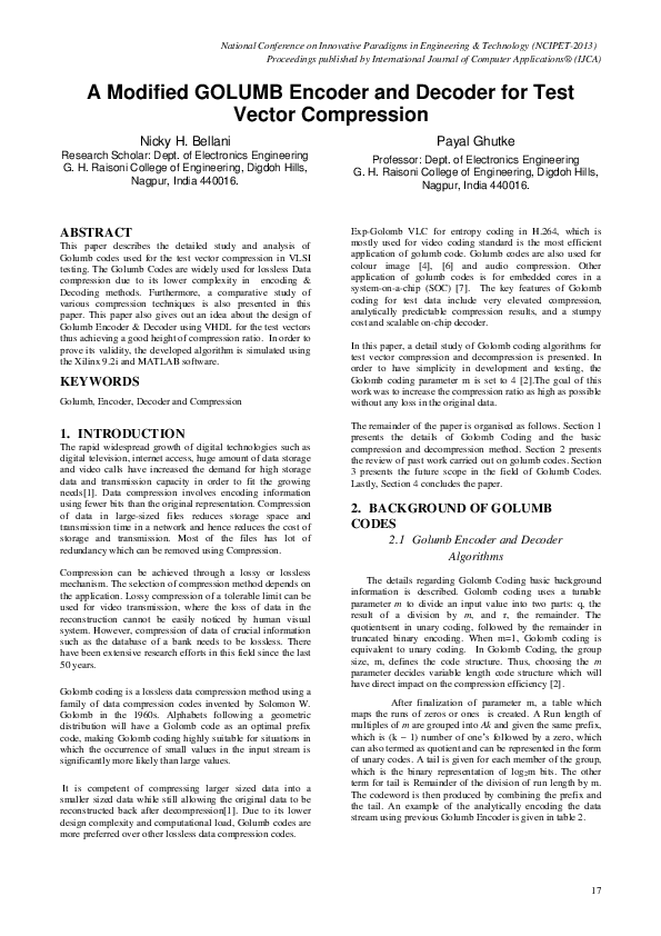 (PDF) A Modified GOLUMB Encoder and Decoder for Test Vector Compression ...