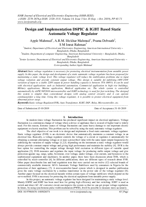 (PDF) Design and Implementation DSPIC & IGBT Based Static Automatic Voltage Regulator