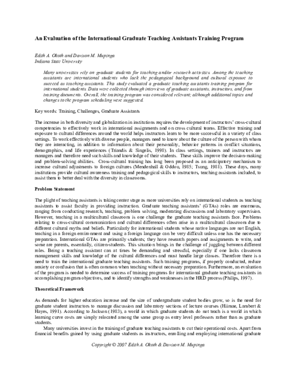 (PDF) Evaluating Training for International TAs
