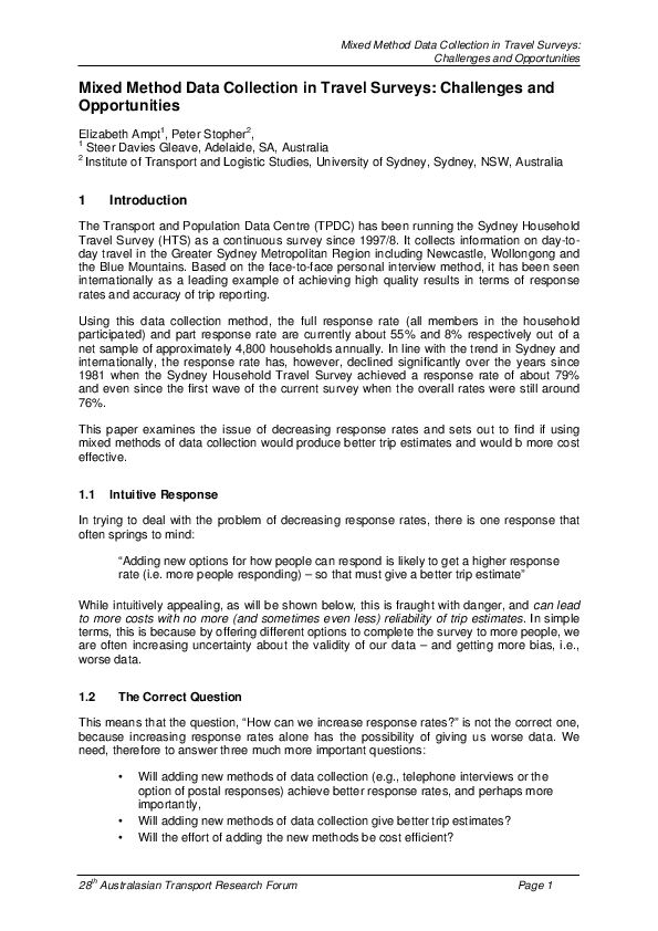 (PDF) Mixed method data collection in travel surveys: challenges and ...
