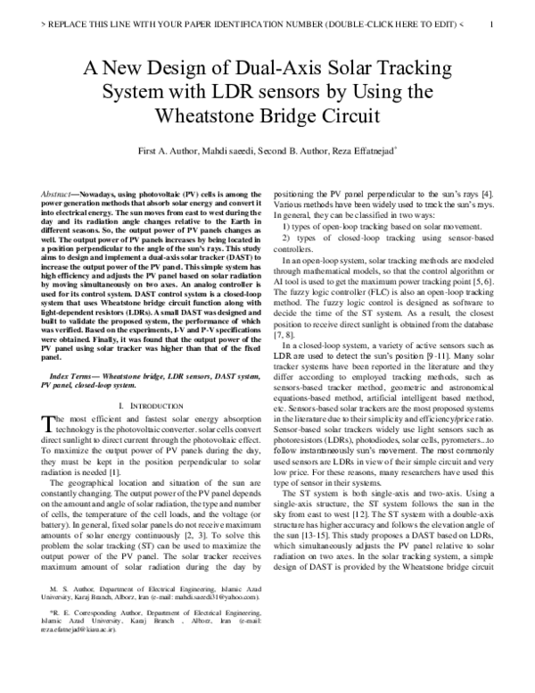 (PDF) A New Design of Dual-Axis Solar Tracking System with LDR sensors ...