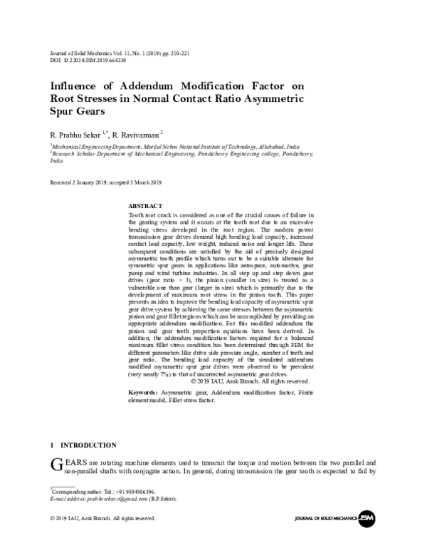 (PDF) Influence of Addendum Modification Factor on Root Stresses in ...
