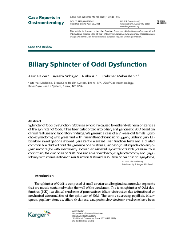 (PDF) Biliary Sphincter of Oddi Dysfunction
