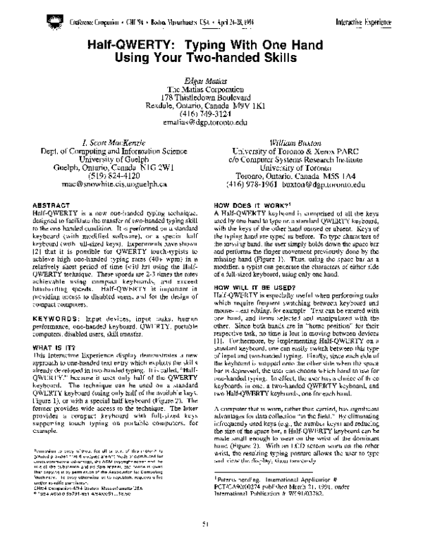(PDF) Half-QWERTY: typing with one hand using your two-handed skills