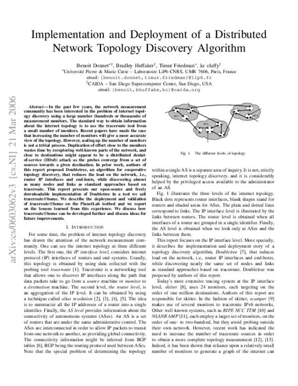 (PDF) Implementation and Deployment of a Distributed Network Topology Discovery Algorithm