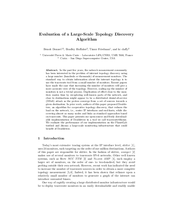 Pdf Evaluation Of A Large Scale Topology Discovery Algorithm Benoit