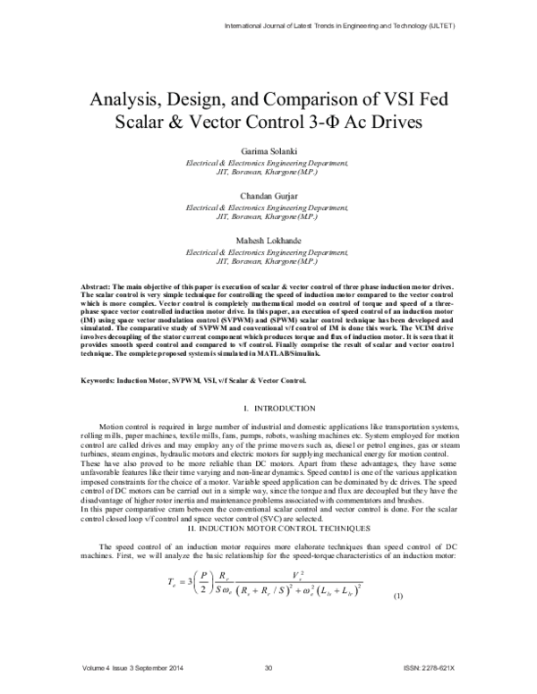 (PDF) Analysis, Design, and Comparison of VSI Fed Scalar & Vector Control 3--$F'ULYHV