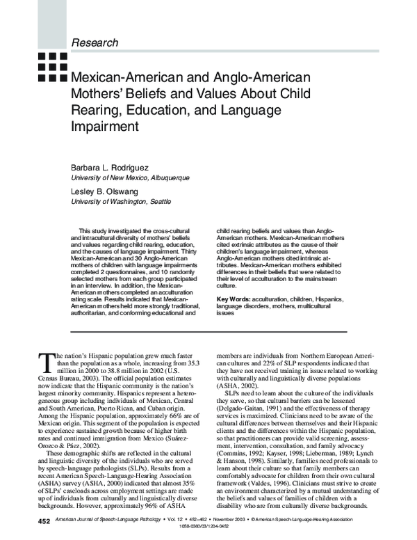 (PDF) Mexican-American and Anglo-American Mothers' Beliefs and Values ...