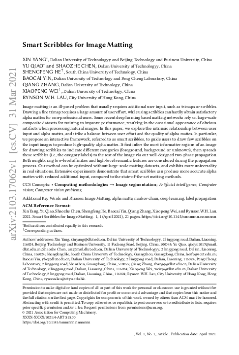 (PDF) Smart Scribbles for Image Matting