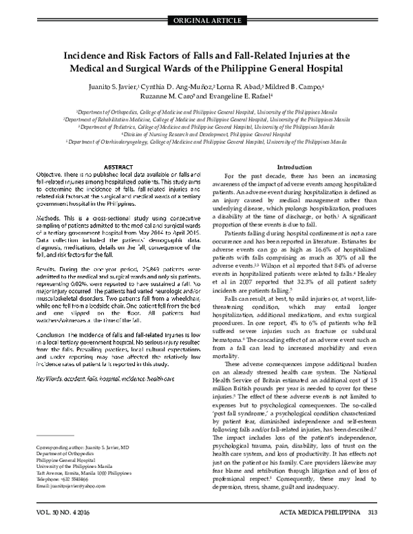 (PDF) Incidence and Risk Factors of Falls and Fall-Related Injuries at ...