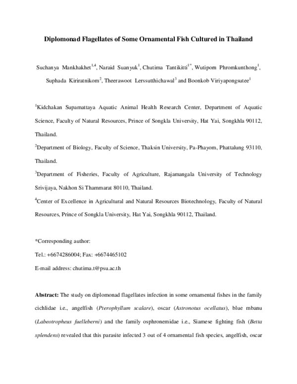 (PDF) Diplomonad flagellates of some ornamental fish cultured in Thailand