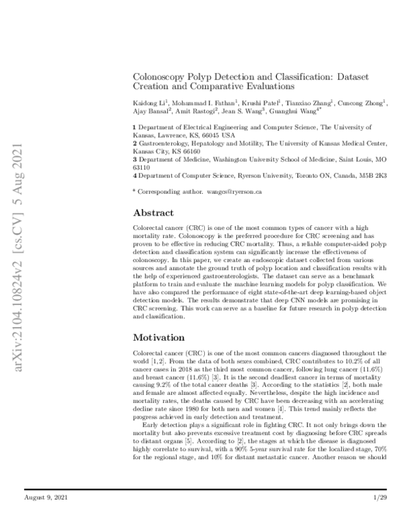 Pdf Colonoscopy Polyp Detection And Classification Dataset Creation And Comparative Evaluations