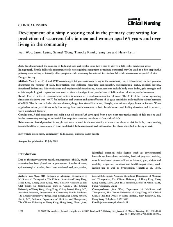 (PDF) Development of a simple scoring tool in the primary care setting ...