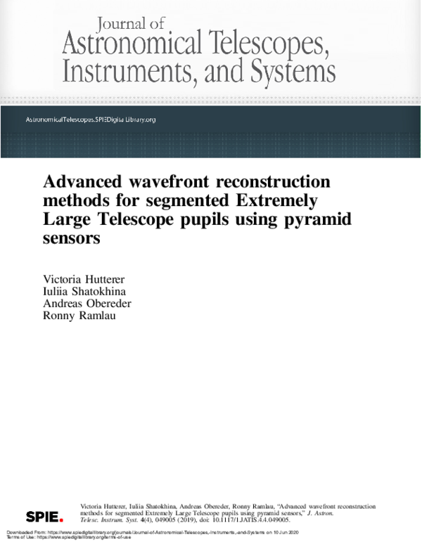 Pdf Advanced Wavefront Reconstruction Methods For Segmented Extremely