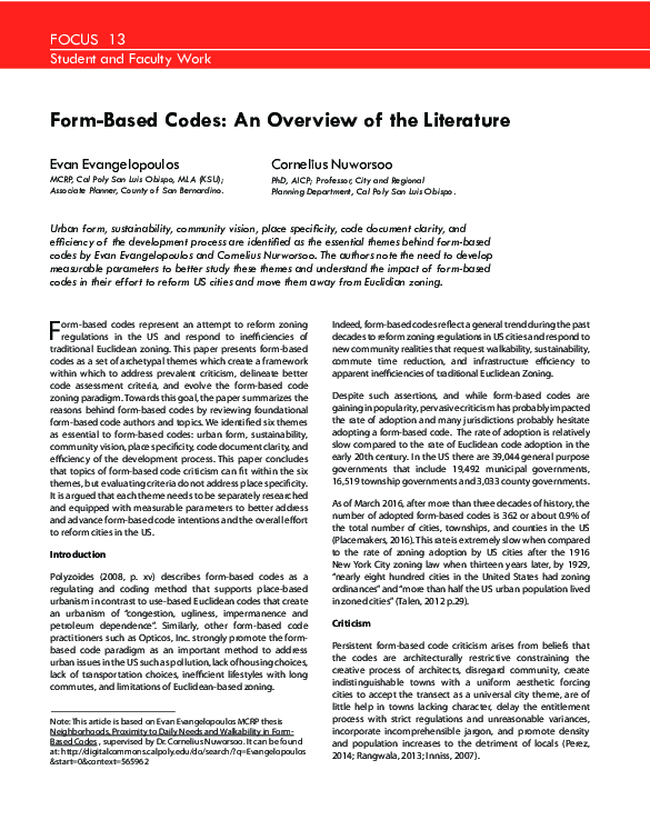 (PDF) Form-based codes: An overview of the literature