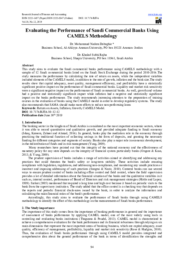 (PDF) Evaluating the Performance of Saudi Commercial Banks Using CAMELS ...