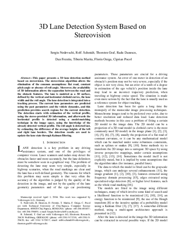 (PDF) D Lane Detection System Based on Stereovision