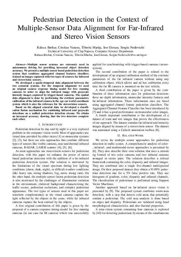 Pdf Pedestrian Detection In The Context Of Multiple Sensor Data Alignment For Far Infrared And