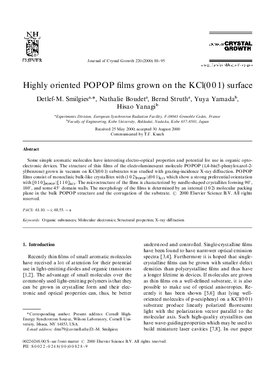 (PDF) Highly oriented POPOP films grown on the KCl(001) surface