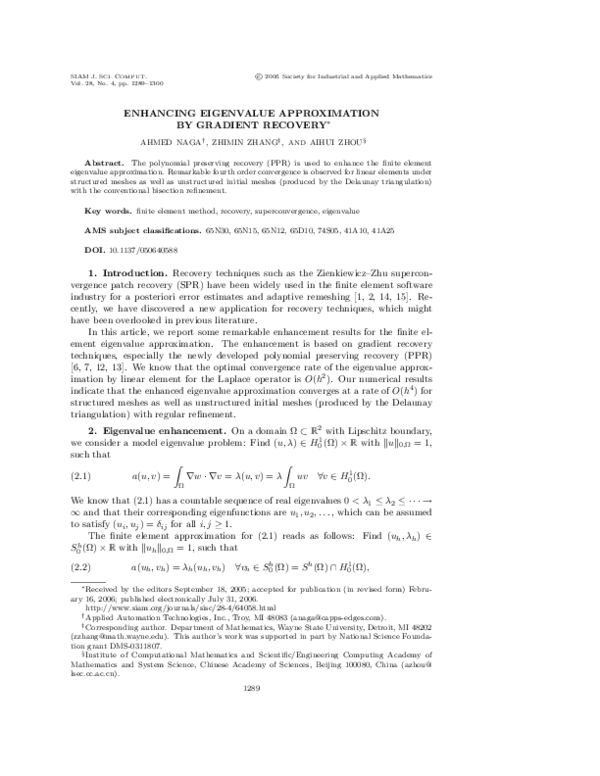 (PDF) Enhancing Eigenvalue Approximation by Gradient Recovery
