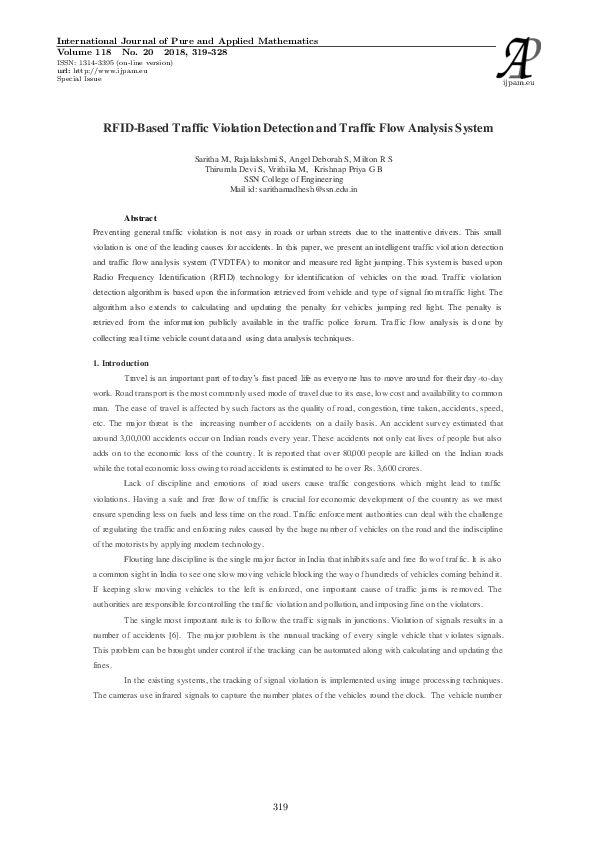 Pdf Rfid Based Traffic Violation Detection And Traffic Flow Analysis System