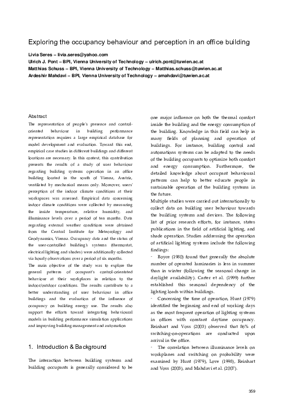 (PDF) Exploring the occupancy behaviour and perception in an office ...