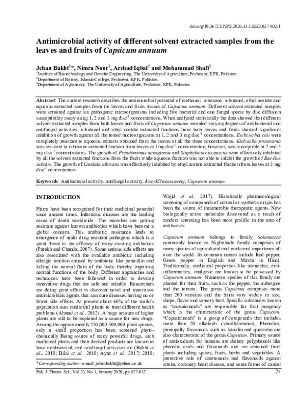 (PDF) Antimicrobial activity of different solvent extracted samples ...