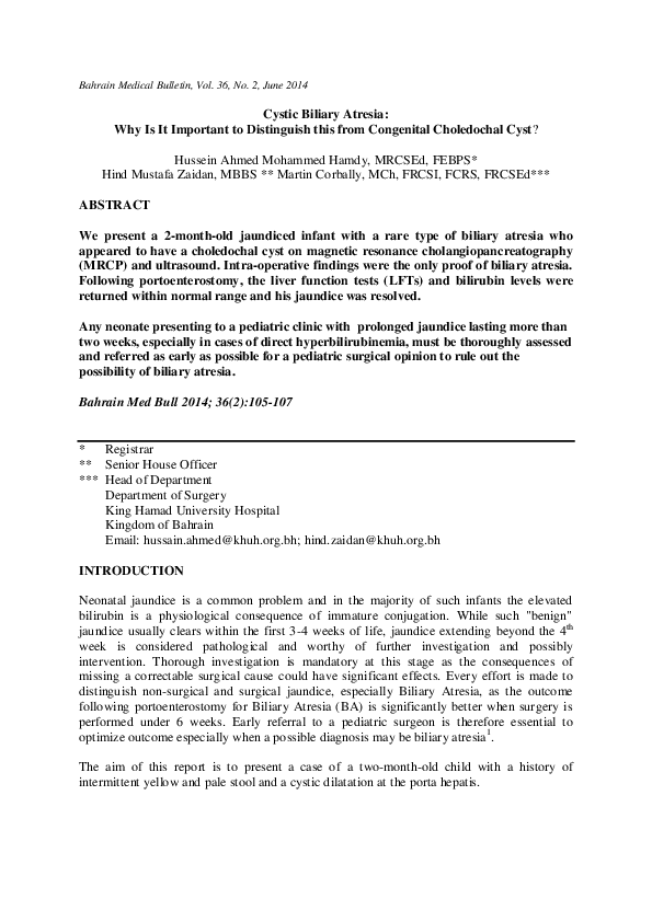 (PDF) Cystic Biliary Atresia : Why Is It Important to Distinguish This ...
