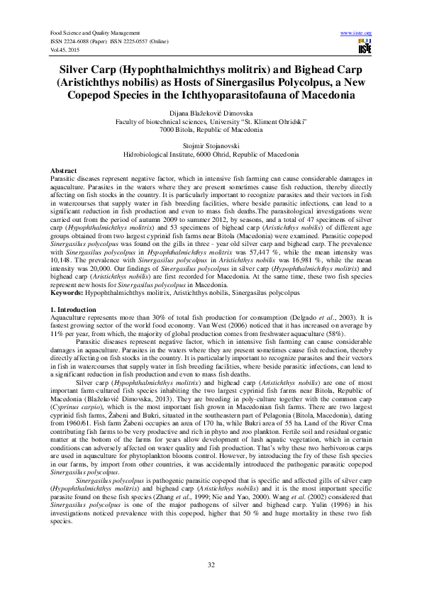(PDF) Silver Carp (Hypophthalmichthys molitrix) and Bighead Carp ...