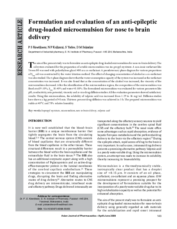 (PDF) Formulation and evaluation of an anti-epileptic drug-loaded ...
