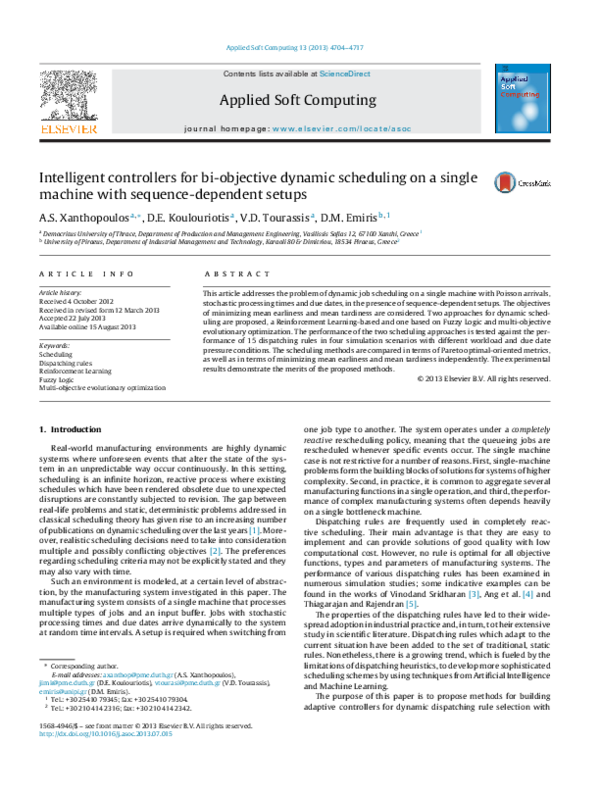 (PDF) Intelligent controllers for bi-objective dynamic scheduling on a single machine with ...