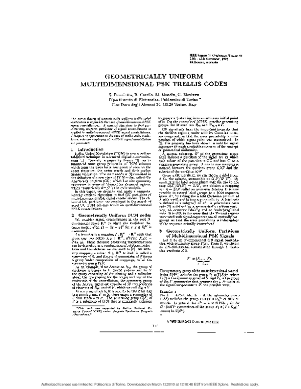 (PDF) Geometrically uniform multidimensional PSK trellis codes