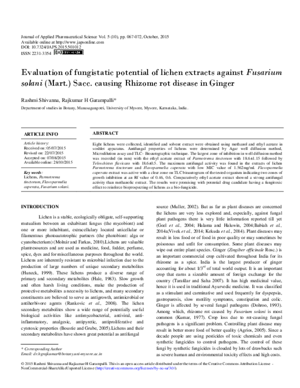 (PDF) Evaluation of fungistatic potential of lichen extracts against ...