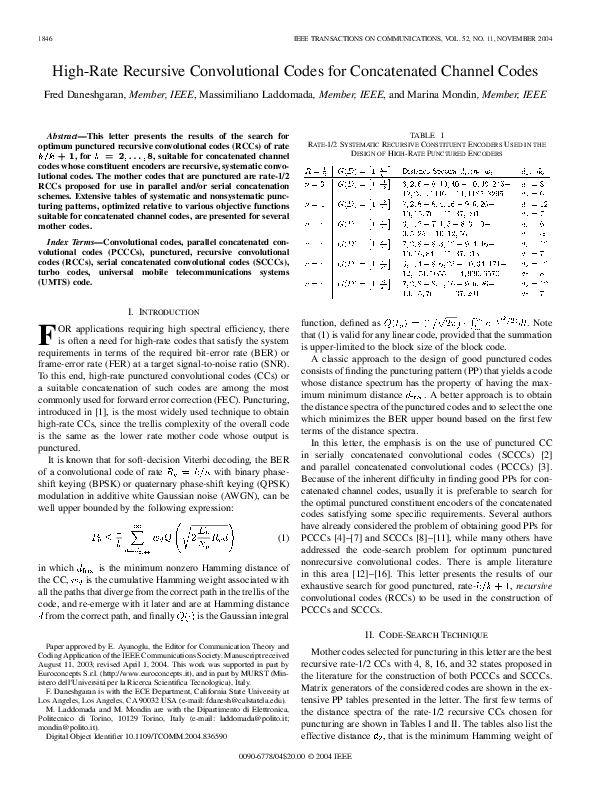 (PDF) High-Rate Recursive Convolutional Codes for Concatenated Channel Codes