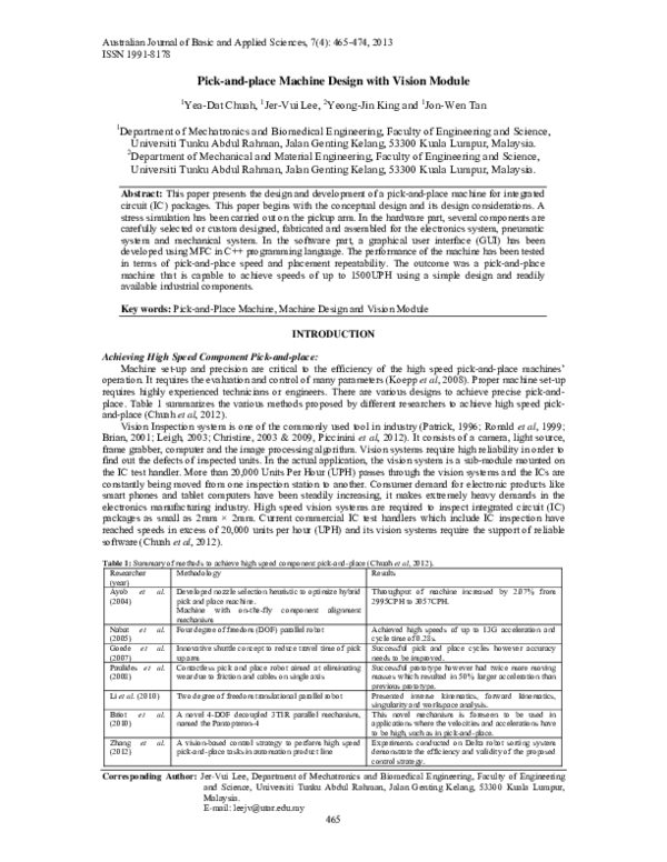 (PDF) Pick-and-place Machine Design with Vision Module