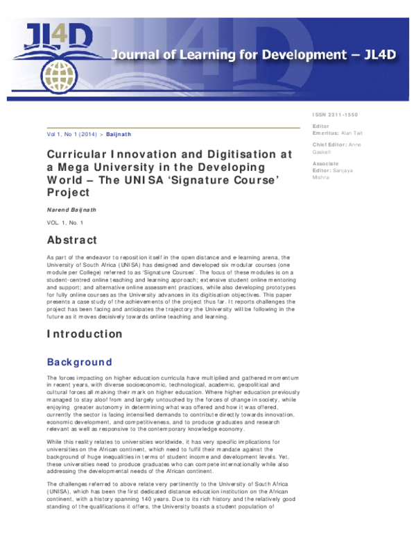 (PDF) Curricular Innovation and Digitisation at a Mega University in ...